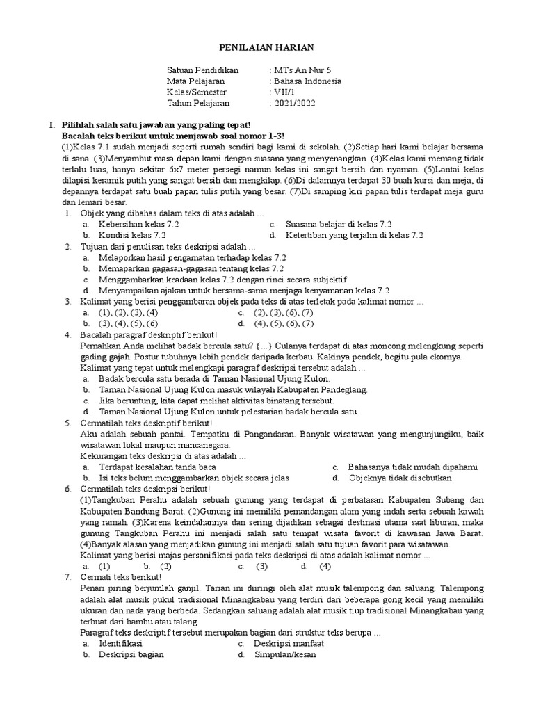 Teks Deskripsi Kelas VII MTs An Nur 5 | PDF