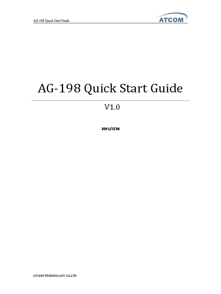 AG198 Quick Start Guide | PDF | Ip Address | Session Initiation Protocol