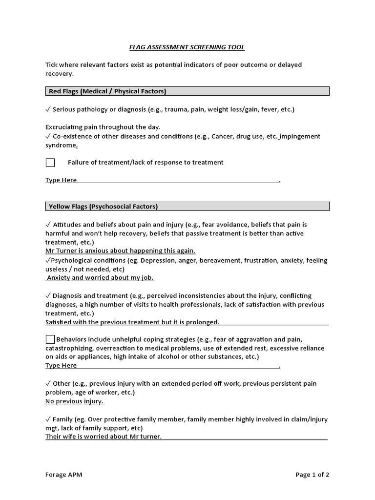 Resource - Flag Assessment Screening Tool | PDF | Anxiety | Pain