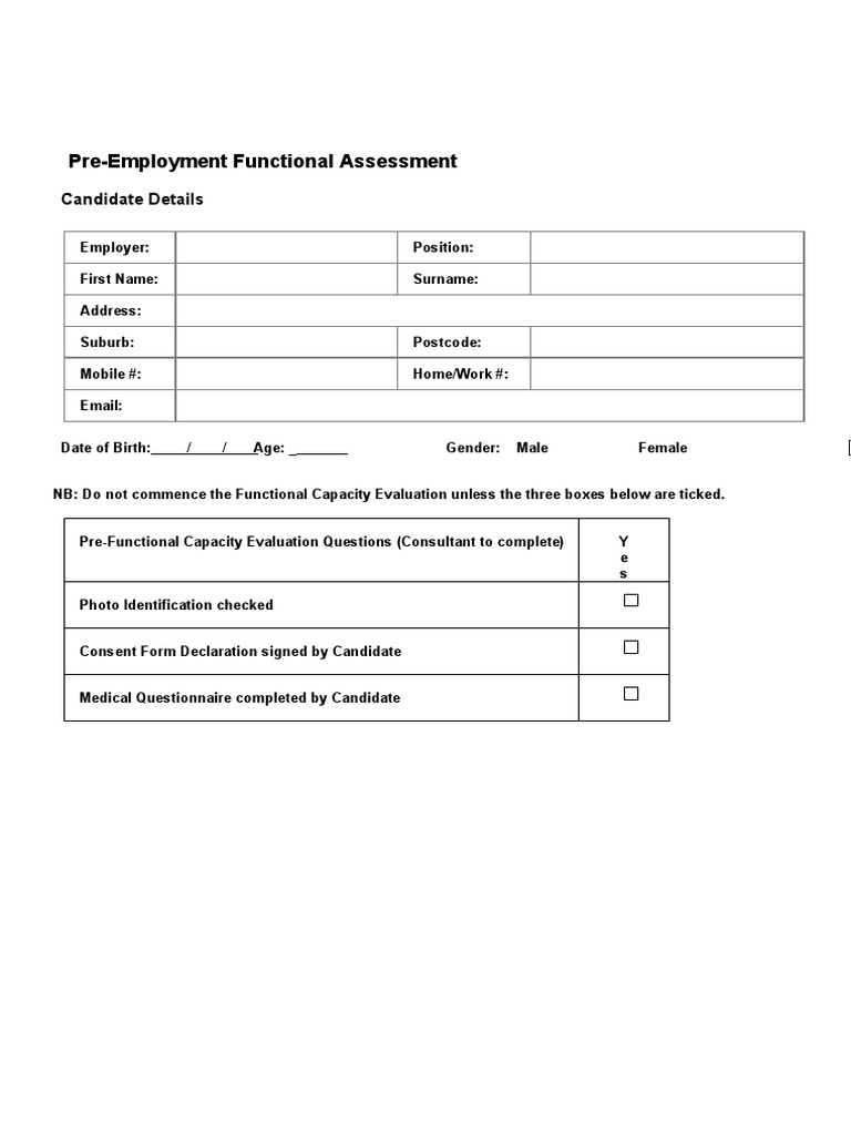 Pre-Employment Functional Assessment Guide | PDF | Anatomical Terms Of ...