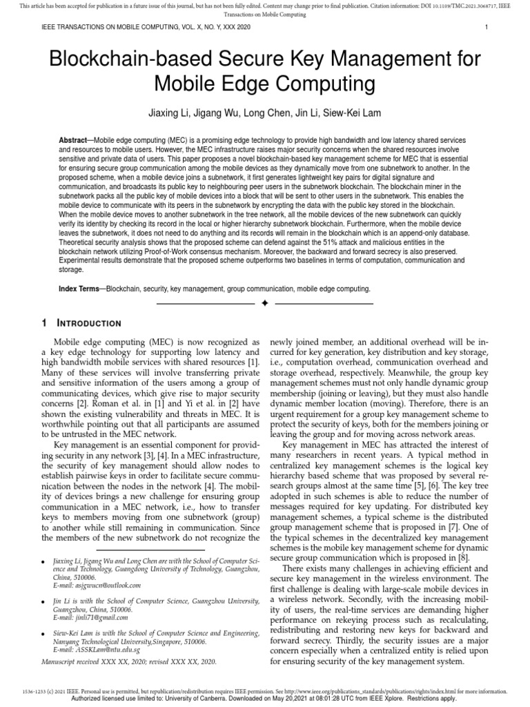 Blockchain-Based Secure Key Management For | PDF | Computer Network | Public Key Cryptography