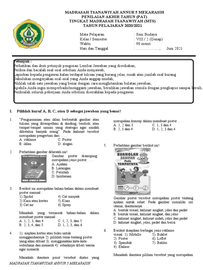LEMBAR SOAL PAT - SBK Kelas 8 | PDF