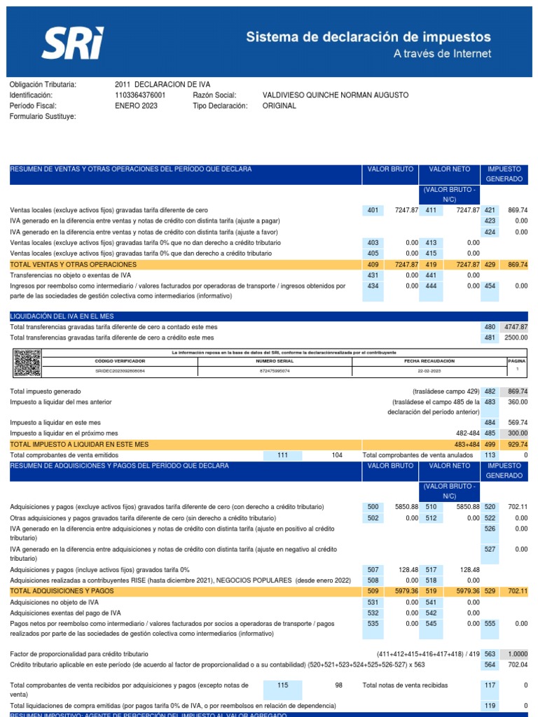 Declaracion 872475995074 | PDF | Impuesto al valor agregado | Impuestos
