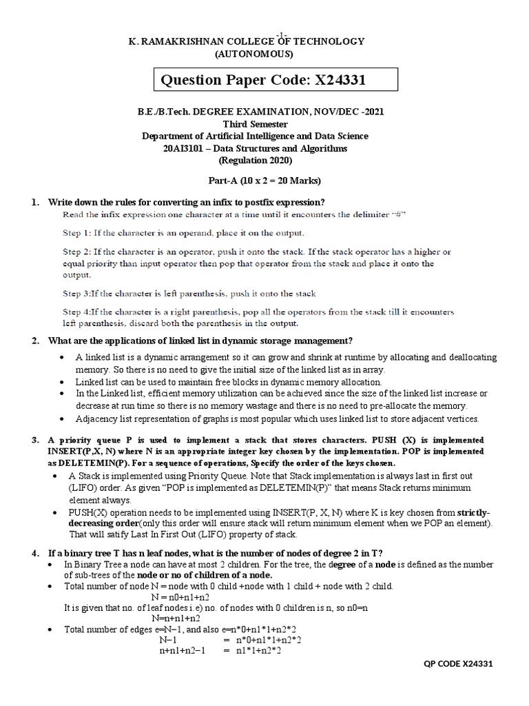 Answer Key DSA | PDF | Applied Mathematics | Computer Programming Answer Key DSA | PDF | Applied Mathematics | Computer Programming