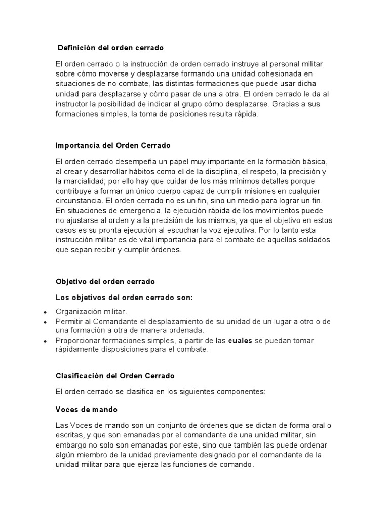 Definición Del Orden Cerrado | PDF