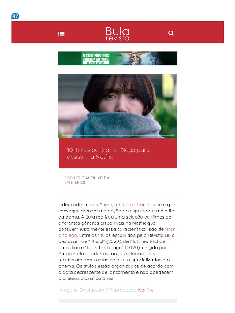 10 Filmes de Tirar o Fôlego para Assistir Na Netflix - Revista Bula | PDF