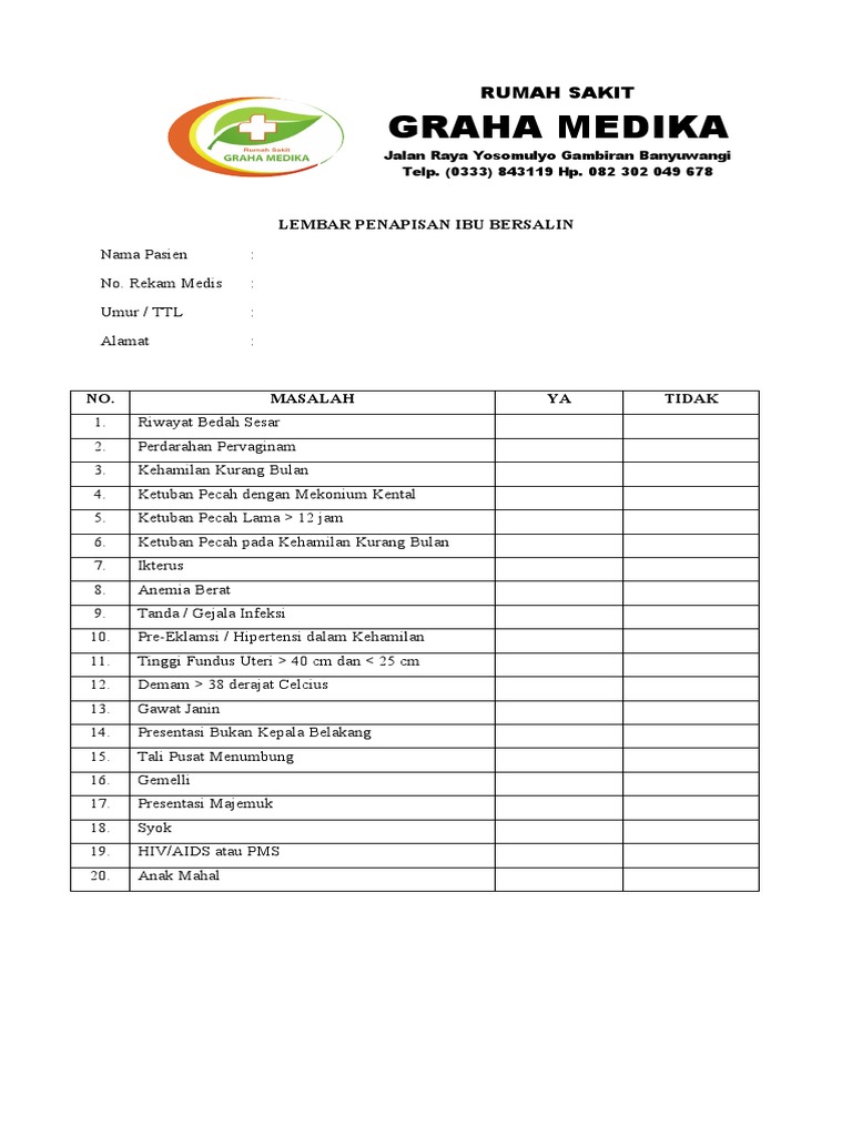 Lembar Penapisan Bersalin | PDF