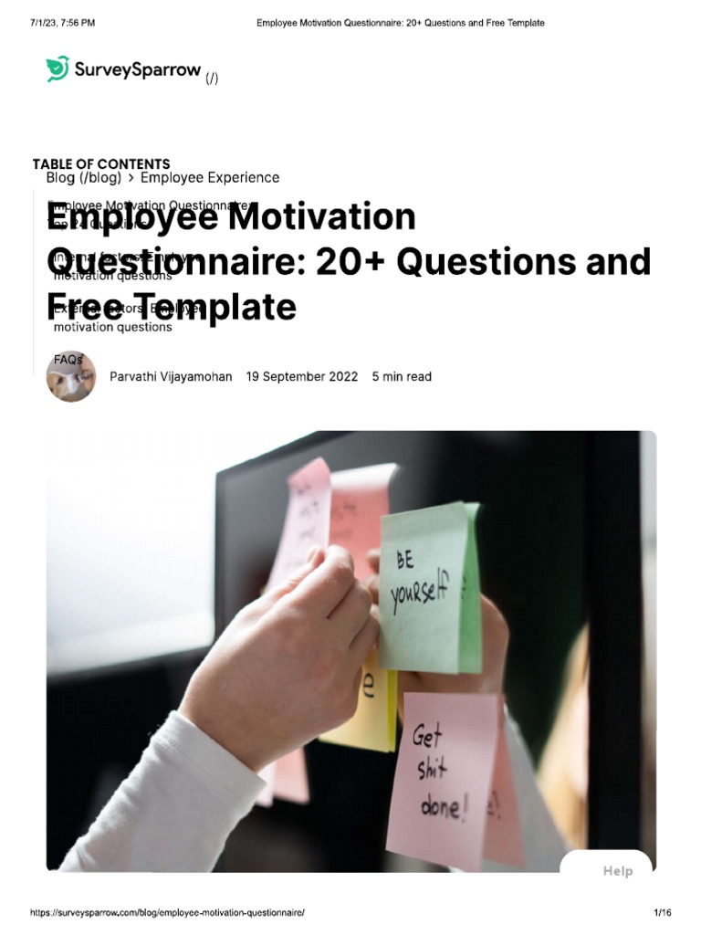 Employee Motivation Questionnaire - 20+ Questions and Free Template | PDF