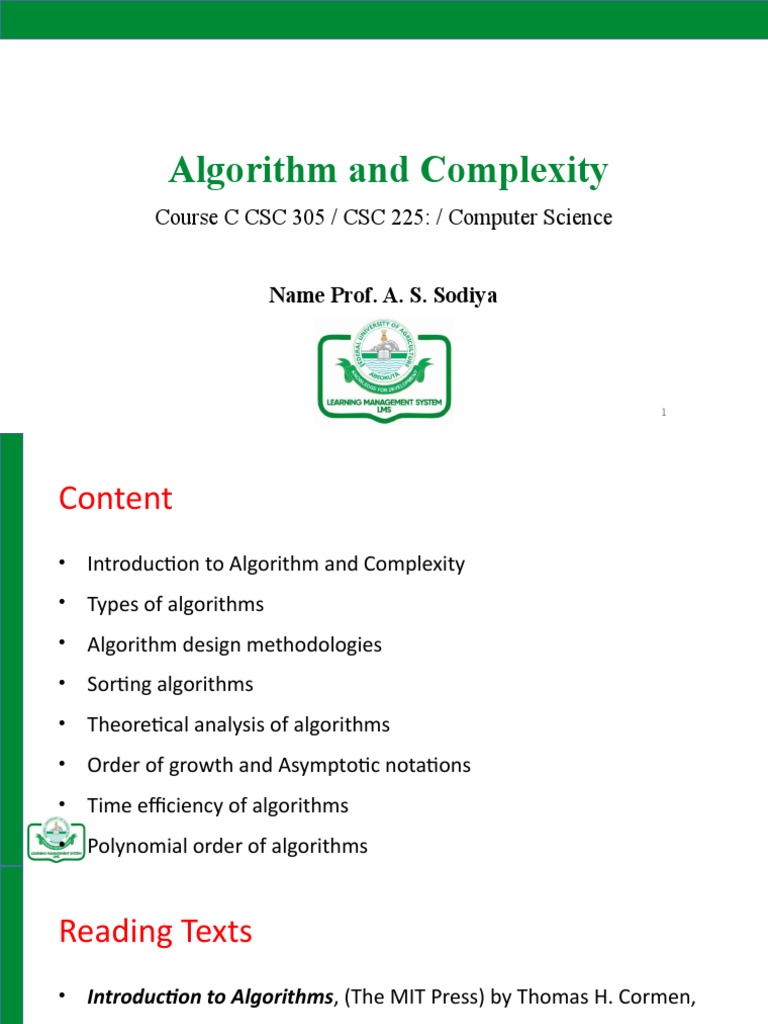 CSC 305 VTL Lecture 01 | PDF | Time Complexity | Algorithms