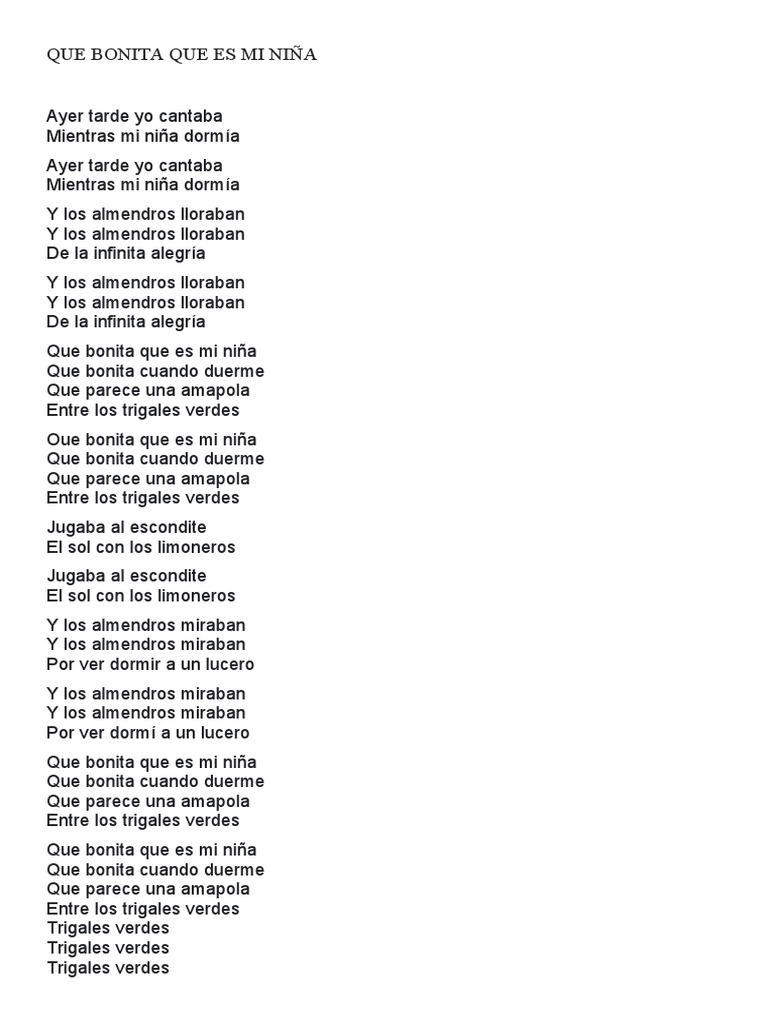 Que Bonita Es Mi Niña - Letra | PDF