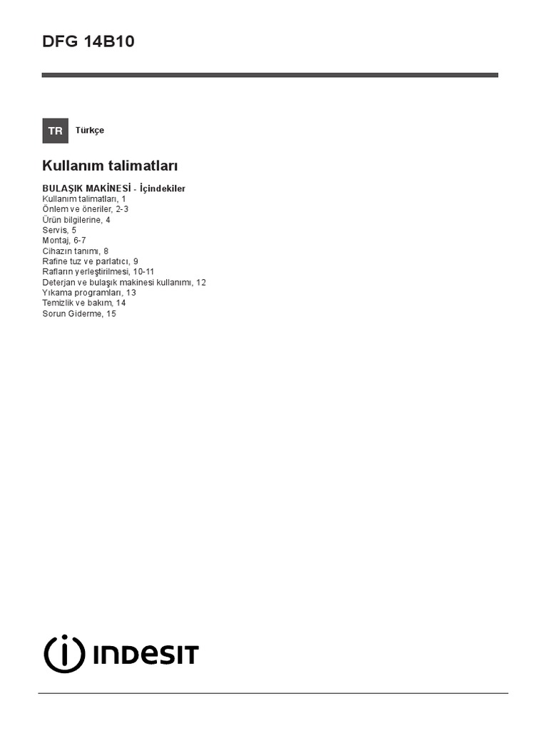 Indesit DFG 14B10 TK Dishwasher | PDF