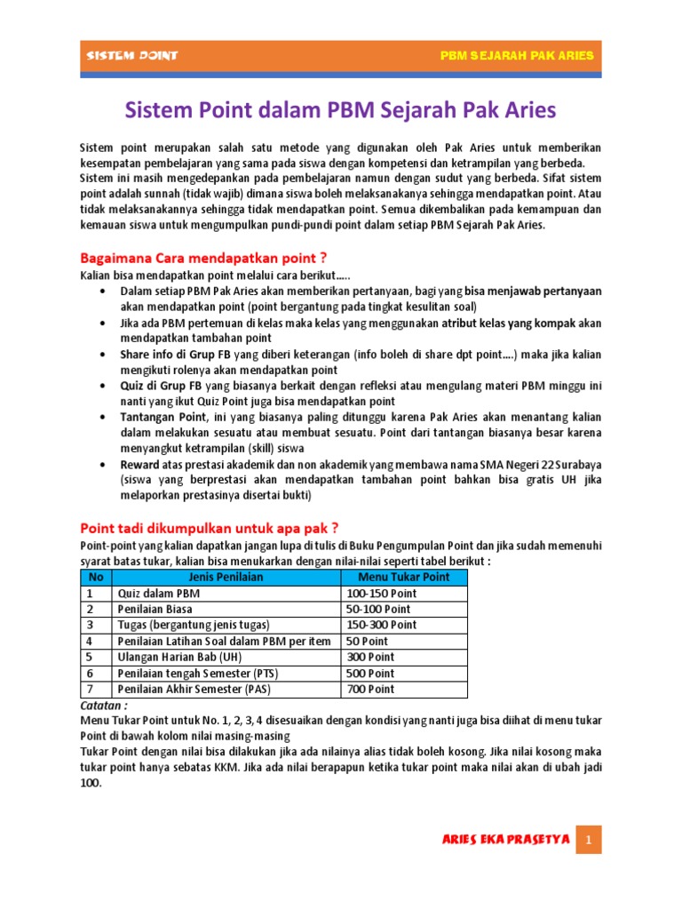 Sistem Point Dalam PBM Sejarah Pak Aries 2022-2023 | PDF | Karier ...
