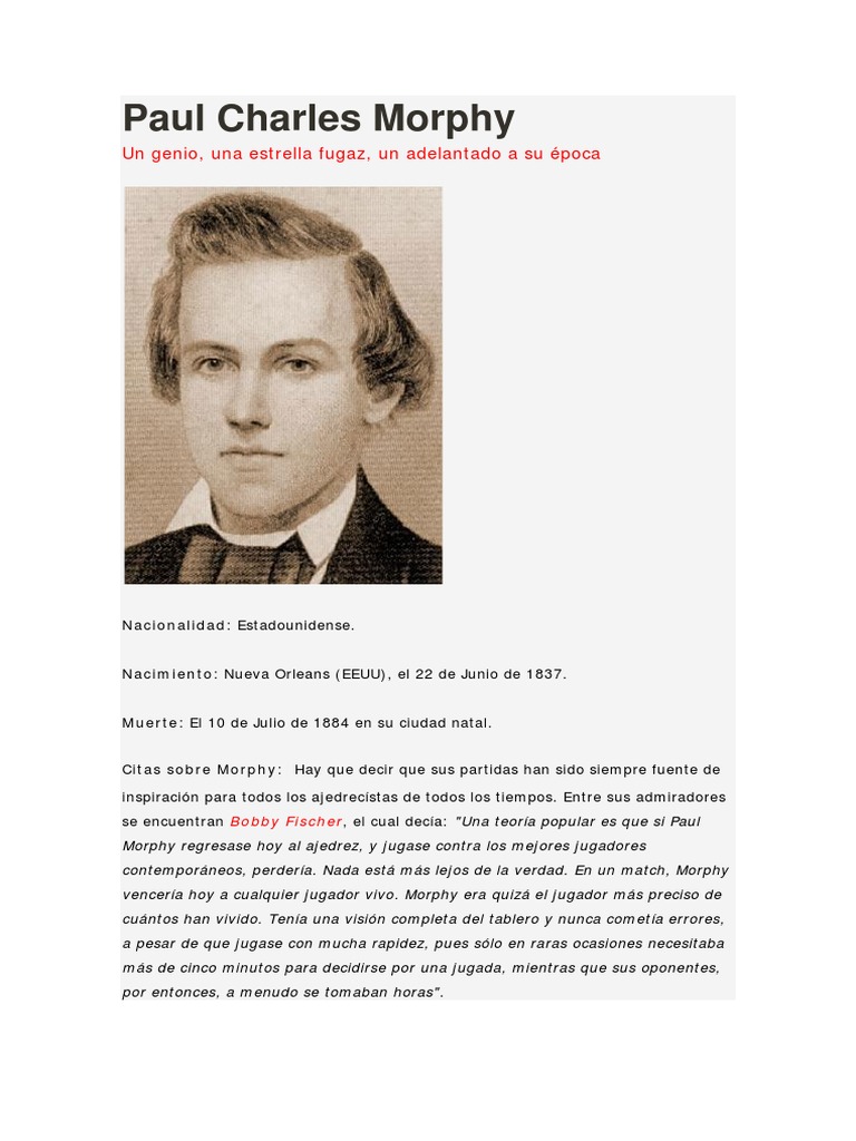 Biografia Paul Charles Morphy | PDF | Ajedrez | Juegos de estrategia abstractos