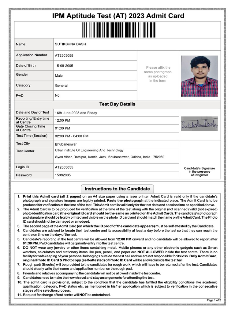 Admit Card | PDF | Identity Document | Access Control