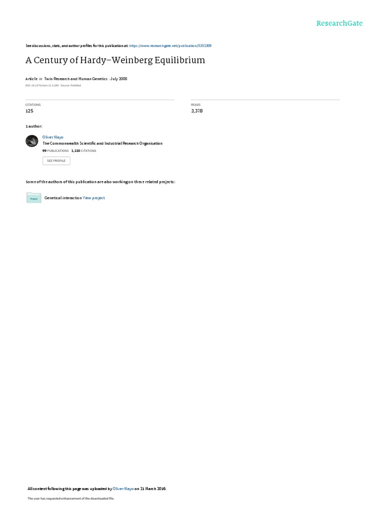 A Century of Hardy-Weinberg Equilibrium | PDF | Single Nucleotide ...