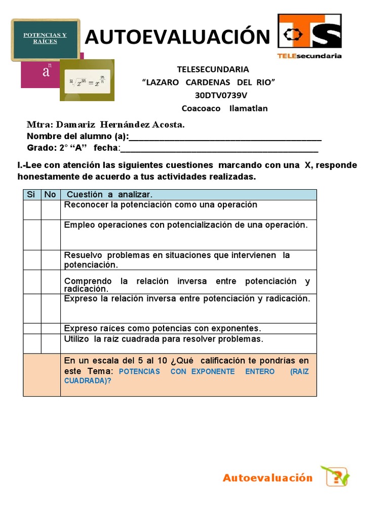 Auto Evaluacion de Secuencia 15 | PDF | Exponenciación | Notación Matemática