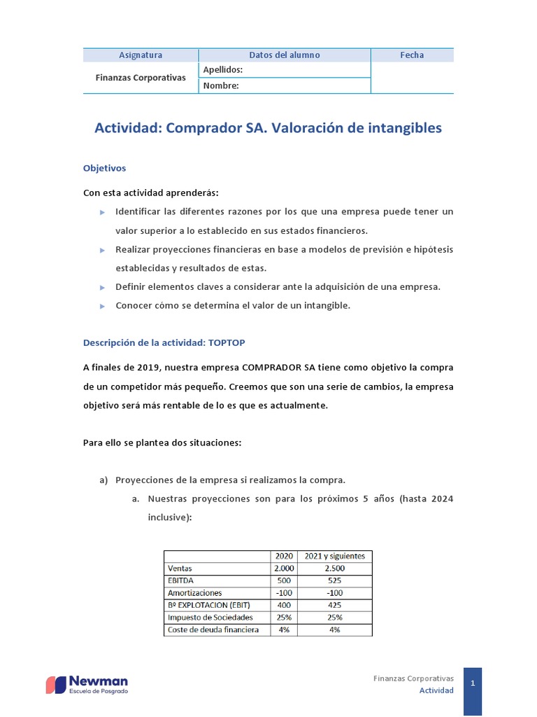 Valoración de Intangibles en Finanzas Corporativas | PDF | Inversiones ...