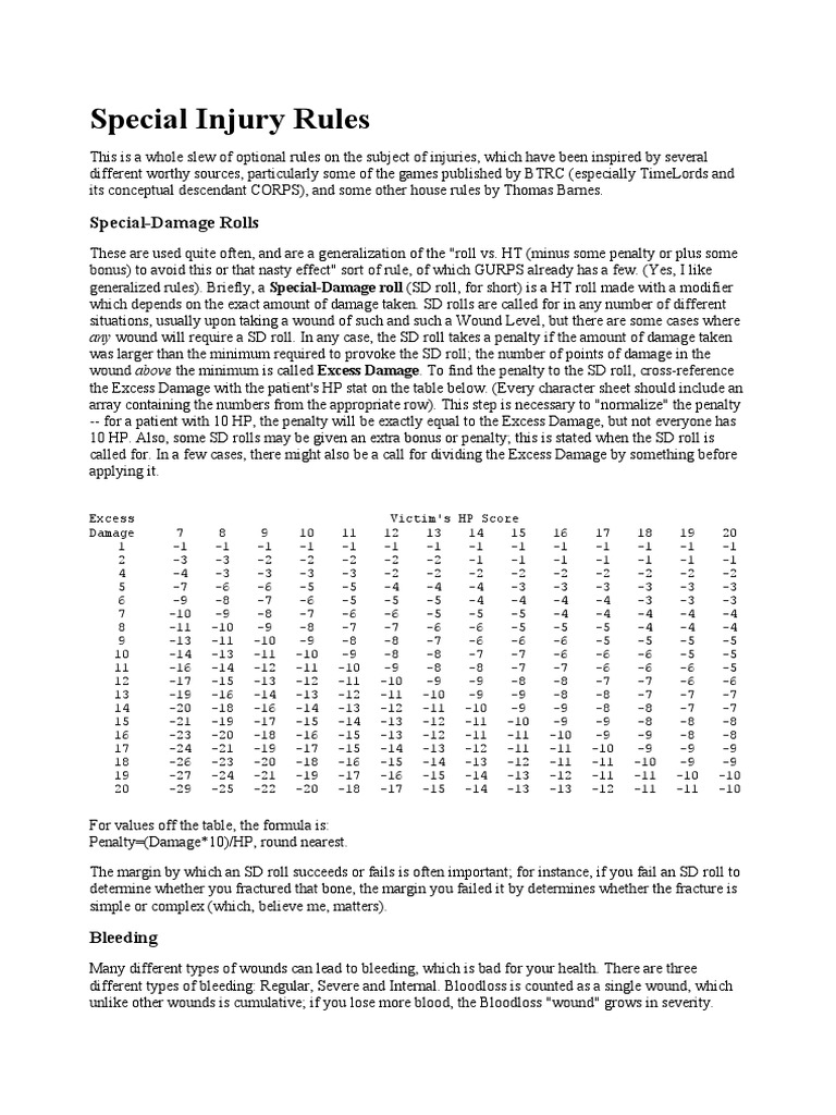 GURPS Special Injury Rules Guide | PDF | Bleeding | Wound