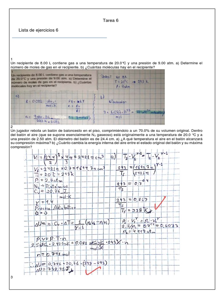Lista de Ejercicios 6 (F2) 222............ Solucionario | PDF | Gases | Presión