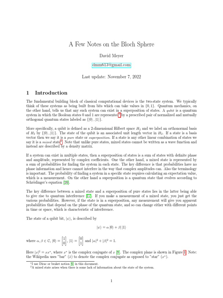 Bloch Sphere | PDF | Mathematical Physics | Algebra