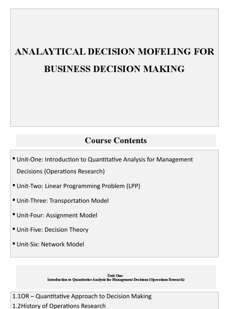 Introcuction To Analytical Decision Modelling For Business | PDF | Operations Research ...