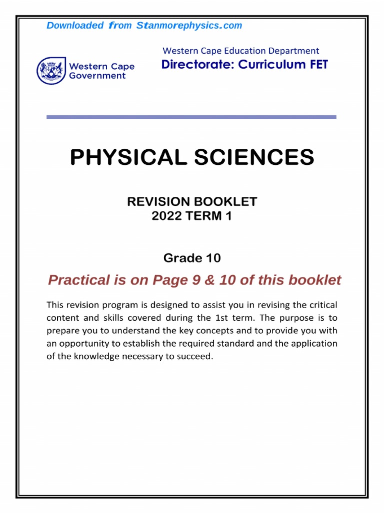 Physical Sciences Grade 10 Revision Material Term 1 - 2022 | PDF