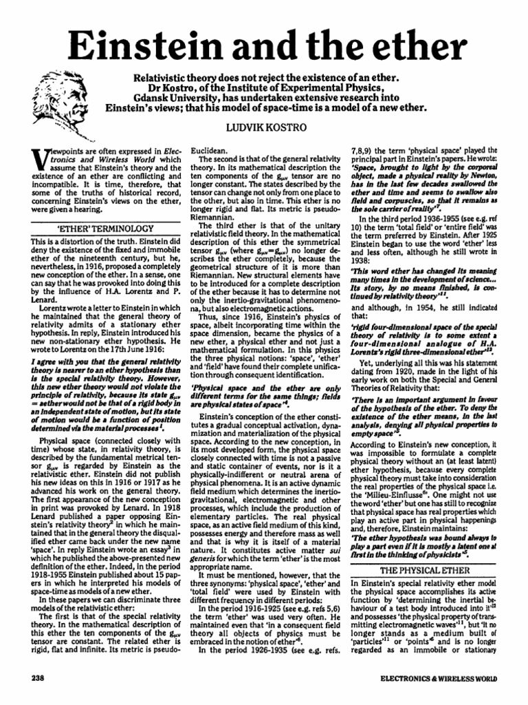 Einstein and The Ether (Ludvik Kostro) | PDF | Luminiferous Aether | Special Relativity