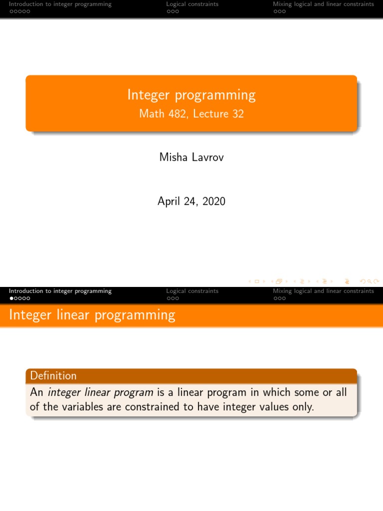 Integer Programming | PDF | Linear Programming | Boolean Data Type Integer Programming | PDF | Linear Programming | Boolean Data Type
