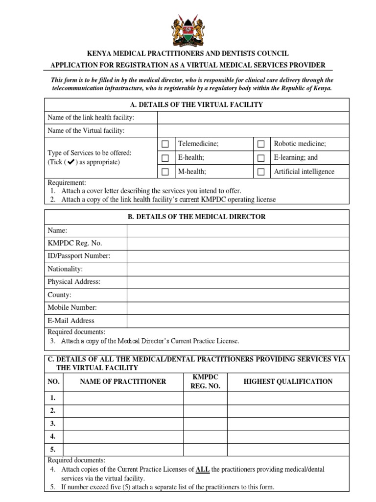 Application For Registration As A Virtual Medical Services Provider ...