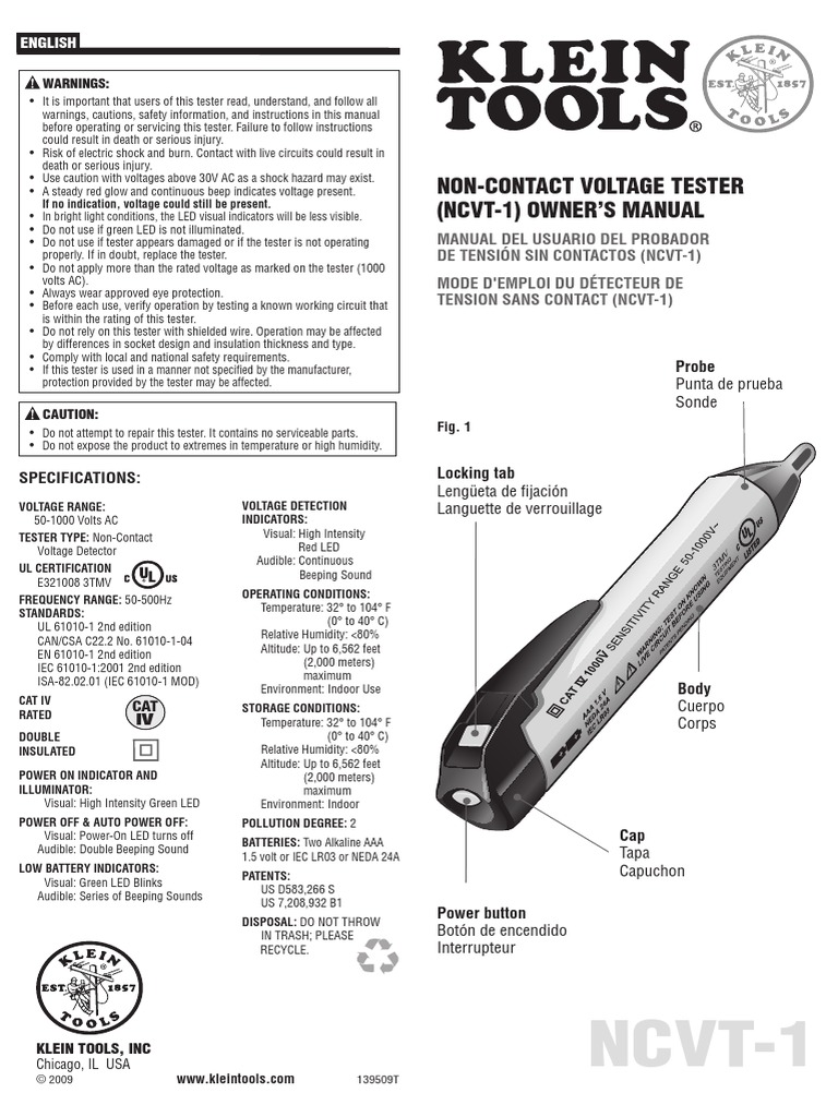 NCVT 1 Non Contact Voltage Tester Instructions | Download Free PDF ...