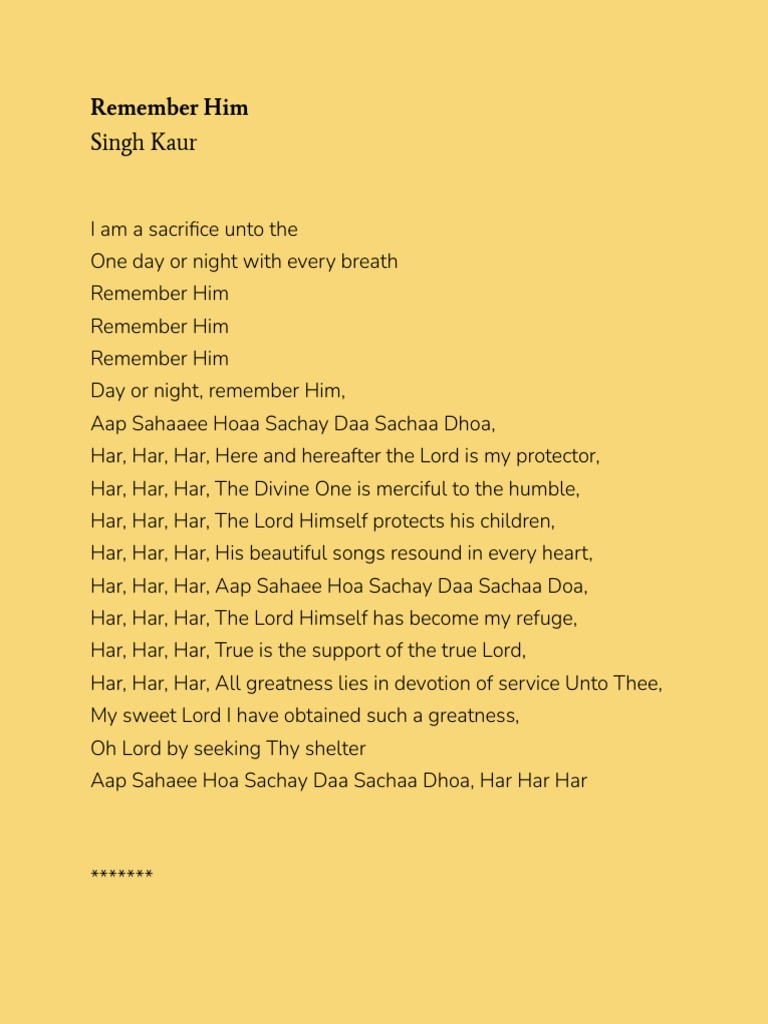 Letra Musical de 'Remember Him' (Idioma Original) - 1 | PDF