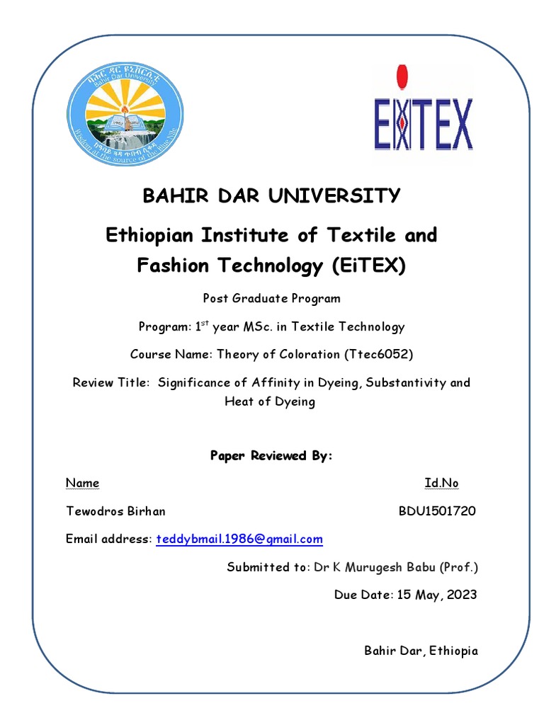 Significance of Affinity in Dyeing, Substantivity and Heat of Dyeing ...