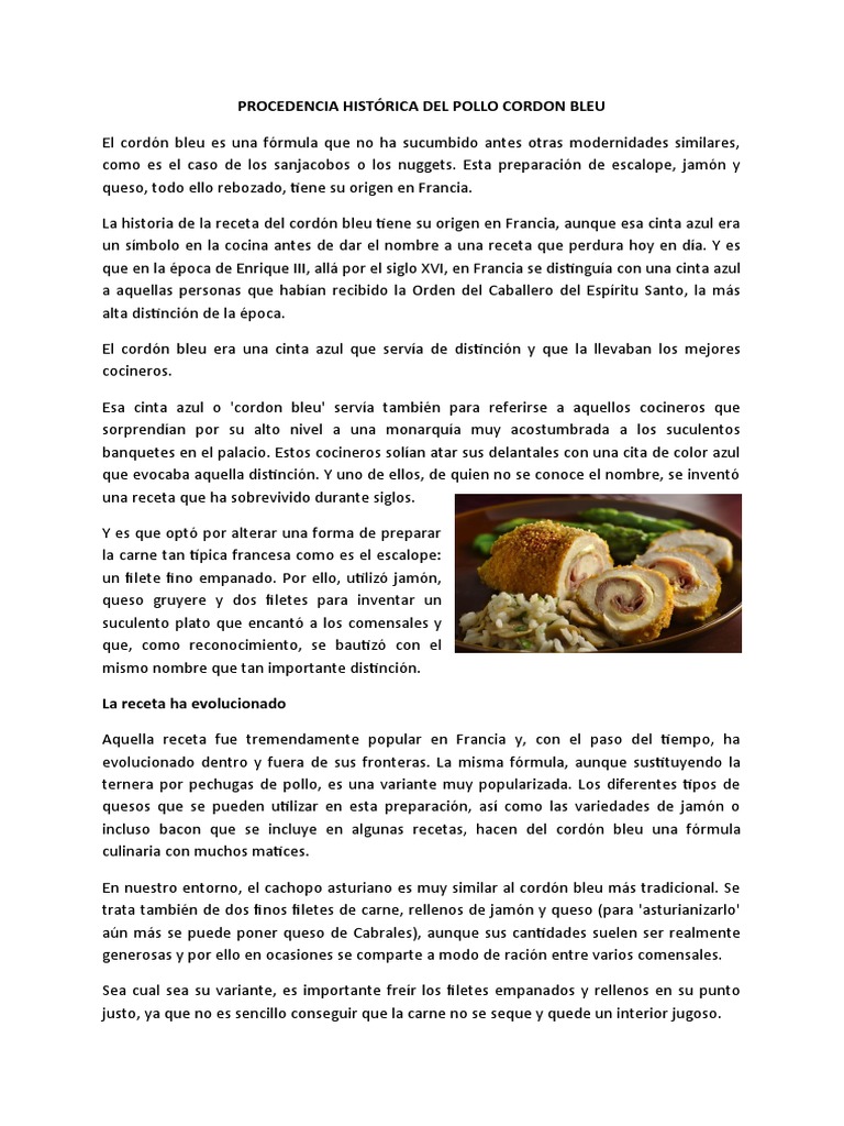 Origen e historia del pollo cordon bleu | PDF | filete | Carne
