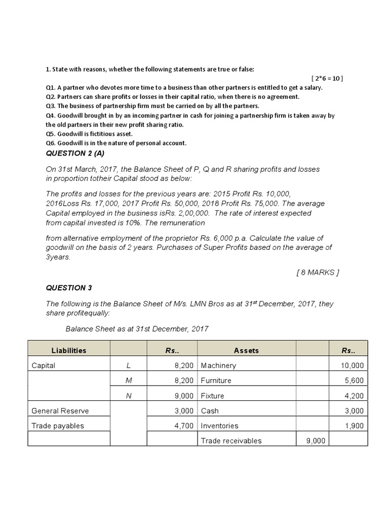 FND Partnership Question | PDF | Goodwill (Accounting) | Balance Sheet