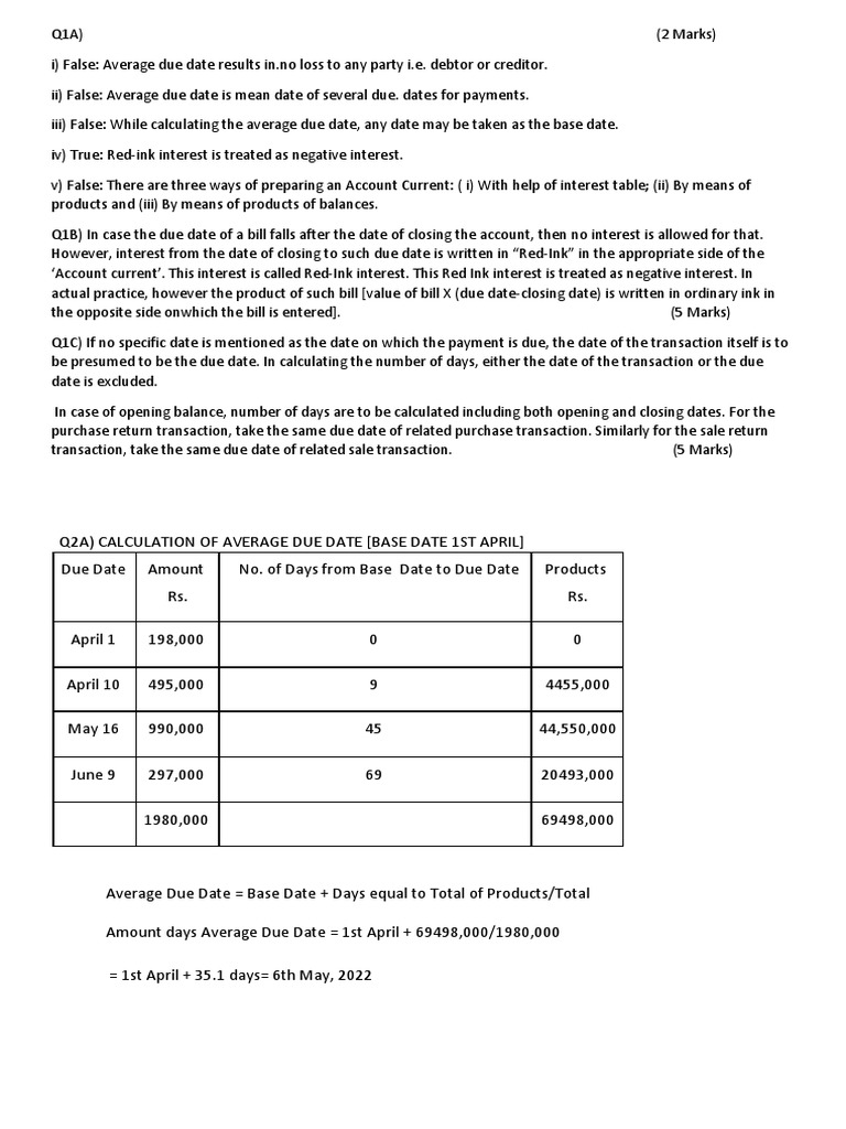 Average Due Date Calculation Guide | PDF | Interest | Money
