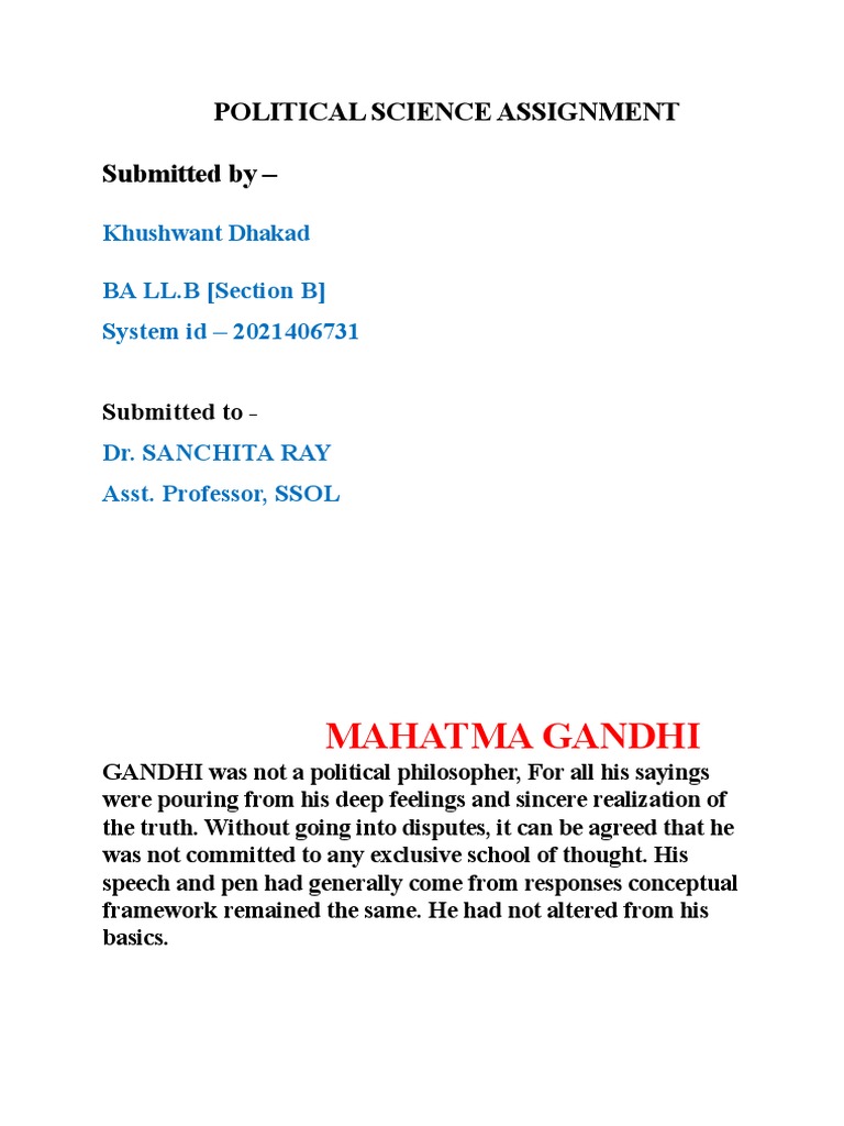 Assignment POL SCIENCE 3 | PDF | Mahatma Gandhi | Egalitarianism