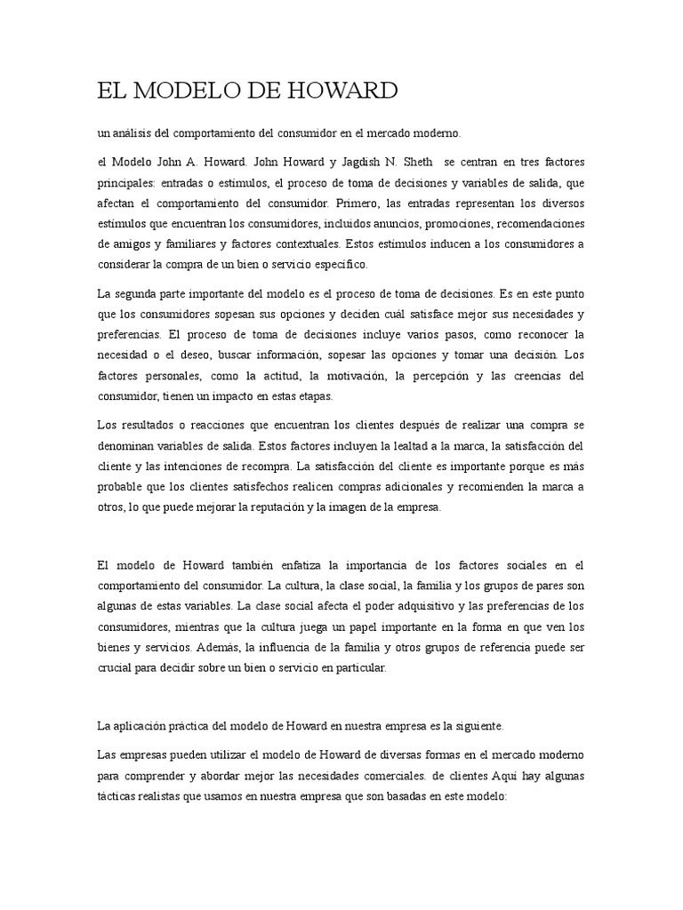 El Modelo de Howard | PDF | Marketing | Comportamiento del consumidor