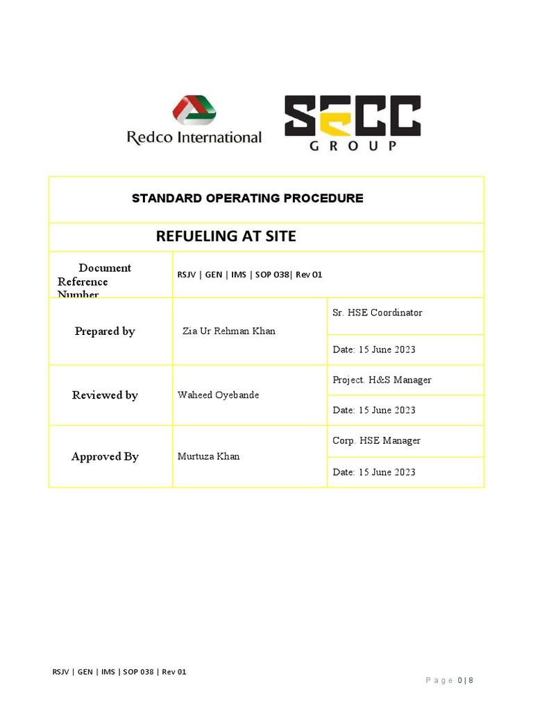 A-RSJV-GEN-IMS-SOP-038 Fueling and Refueling at Site. Rev 01 | PDF ...