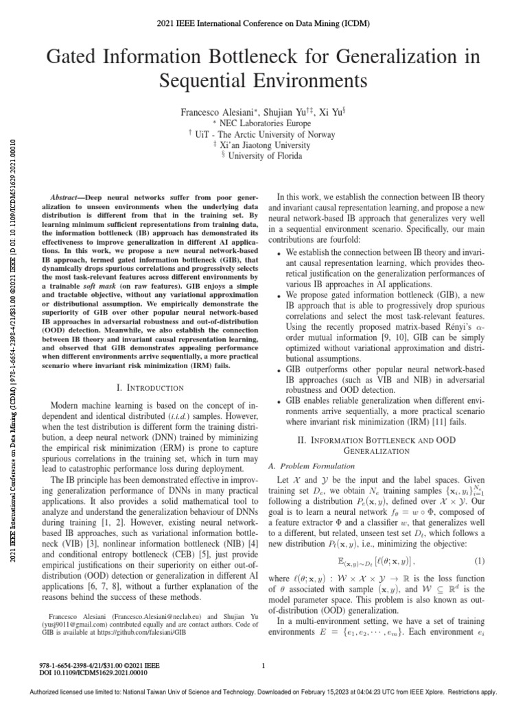 Gated Information Bottleneck For Generalization in Sequential Environments | PDF | Deep Learning ...