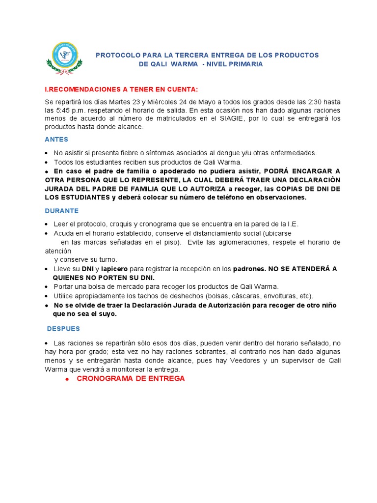 Protocolo para La 3° Entrega QW | PDF