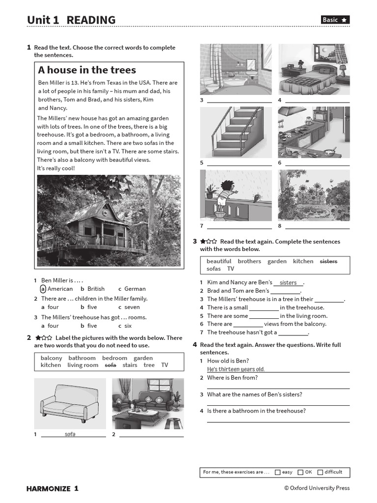 Harmonize 1 TRM Reading Unit 1 Worksheets | PDF