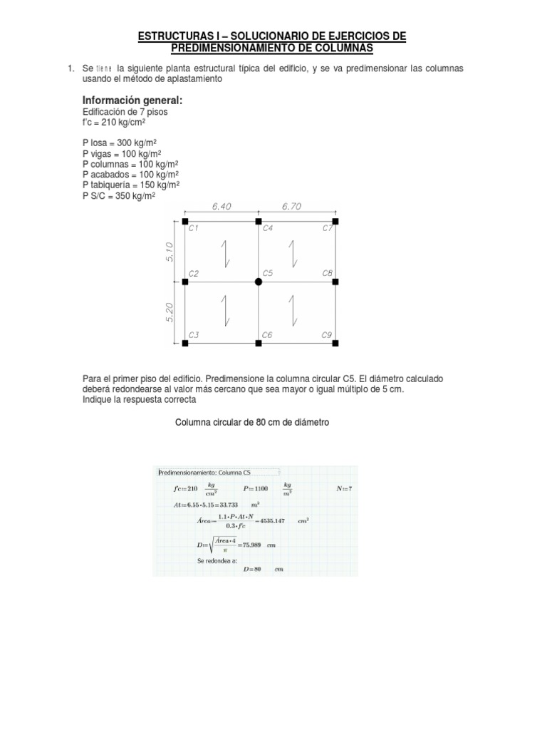 2022-1 - ESTRUCTURAS 1 - Solucionario Ejercicios Predimensionamiento de Columnas | PDF