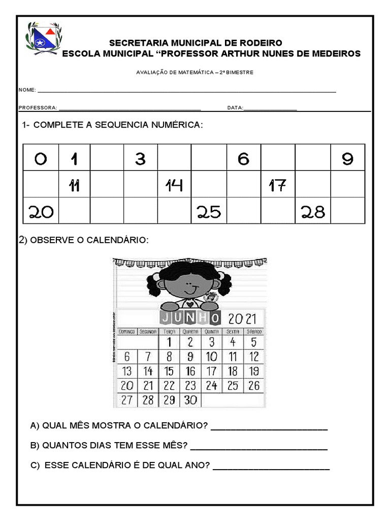 Avaliação De Matemática 2 Bimestre Pdf