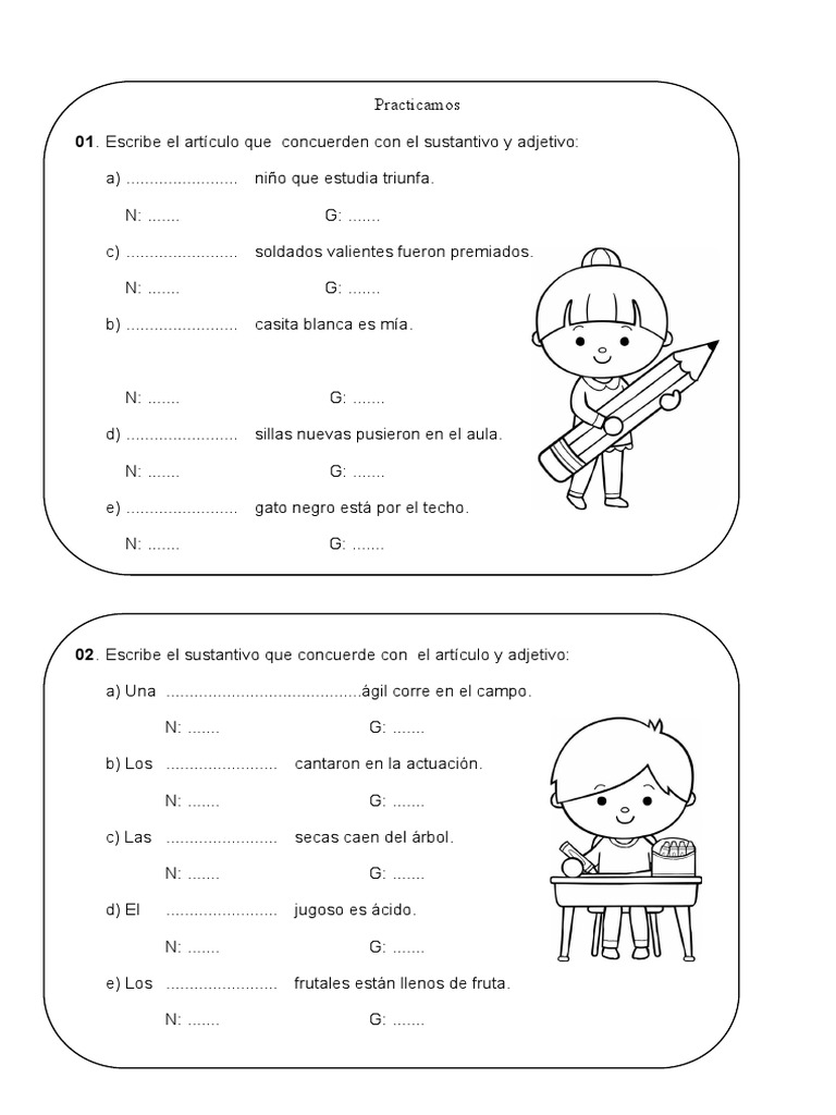 Ejercicios de Concordancia en Español | PDF | Adjetivo | Unidades ...