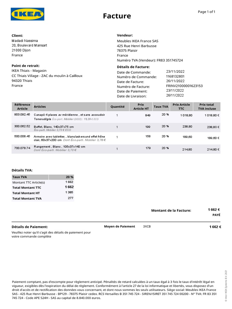 Facture IKEA | Download Free PDF | Taxe sur la valeur ajoutée | Facture