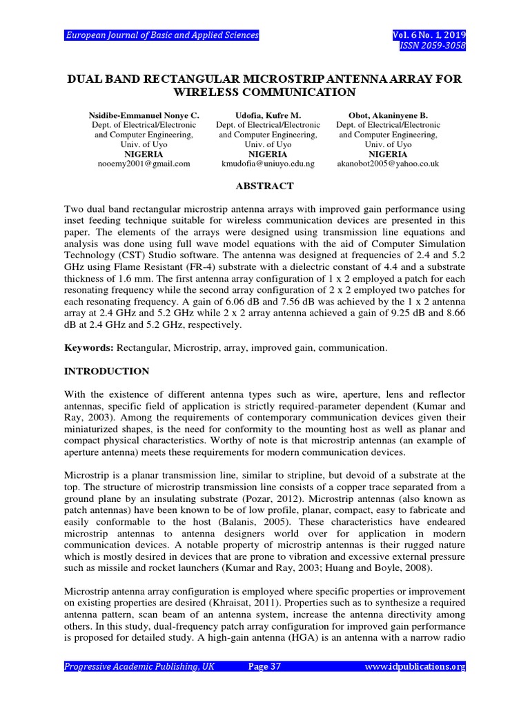 Full Paper DUAL BAND RECTANGULAR MICROSTRIP ANTENNA ARRAY FOR WIRELESS ...