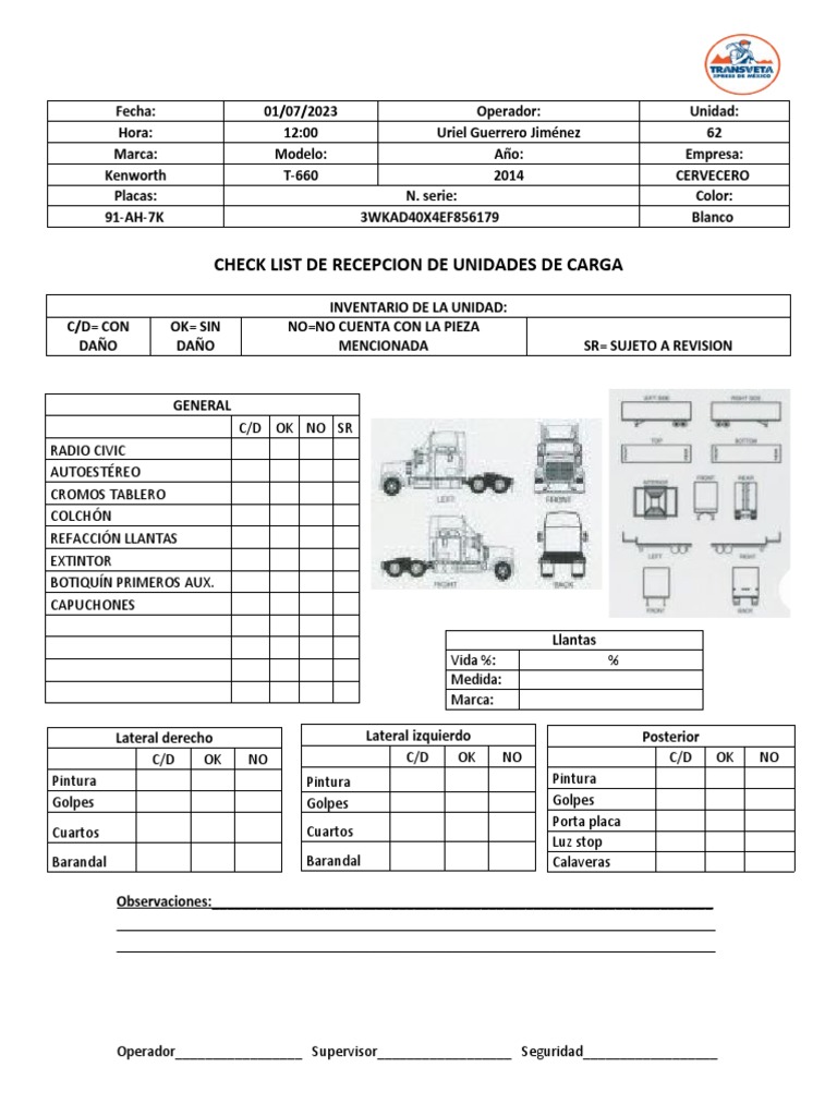 Check List Unidad de Carga | Descargar gratis PDF | Vehículo de motor