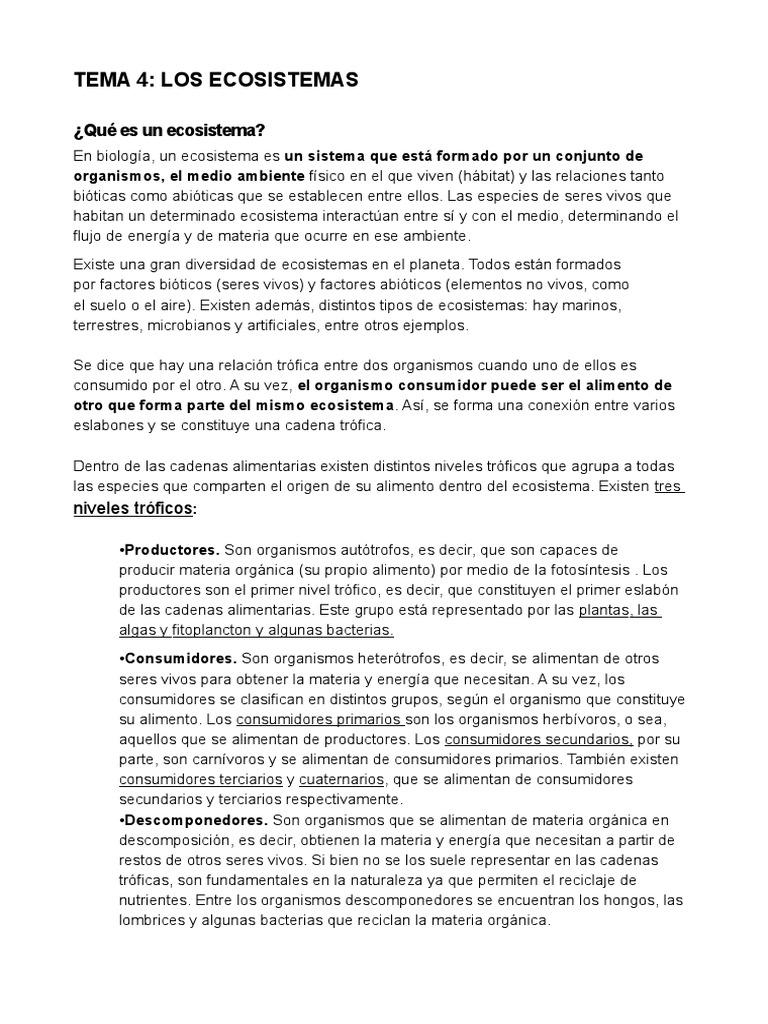 Tema 4 Ecosistemas | PDF | Ecosistema | Red alimentaria