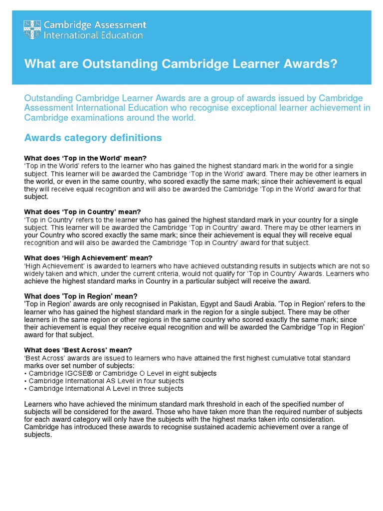 FAQs Outstanding-Cambridge-Learner-Awards | PDF | University Of ...