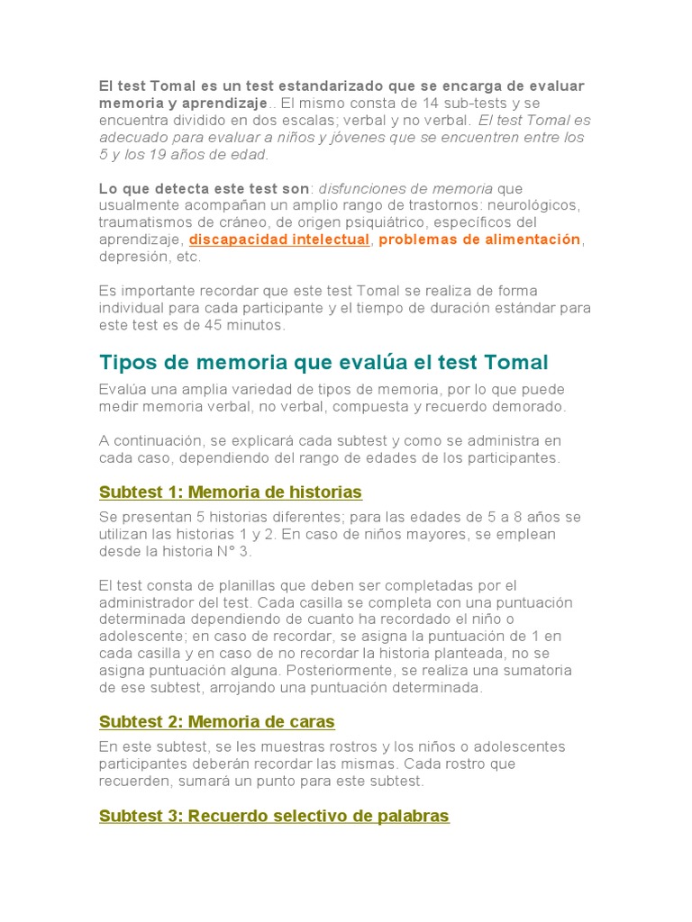 TOMAL | PDF | Memoria | Psicología cognitiva